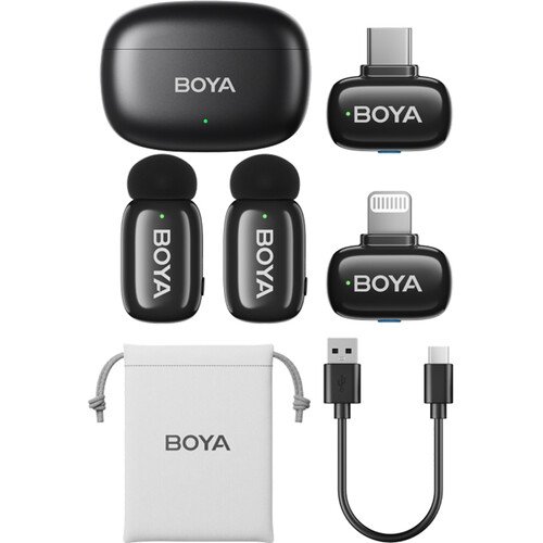 BOYA mini 2-Person Tiny Wireless Microphone System with Lightning & USB ...